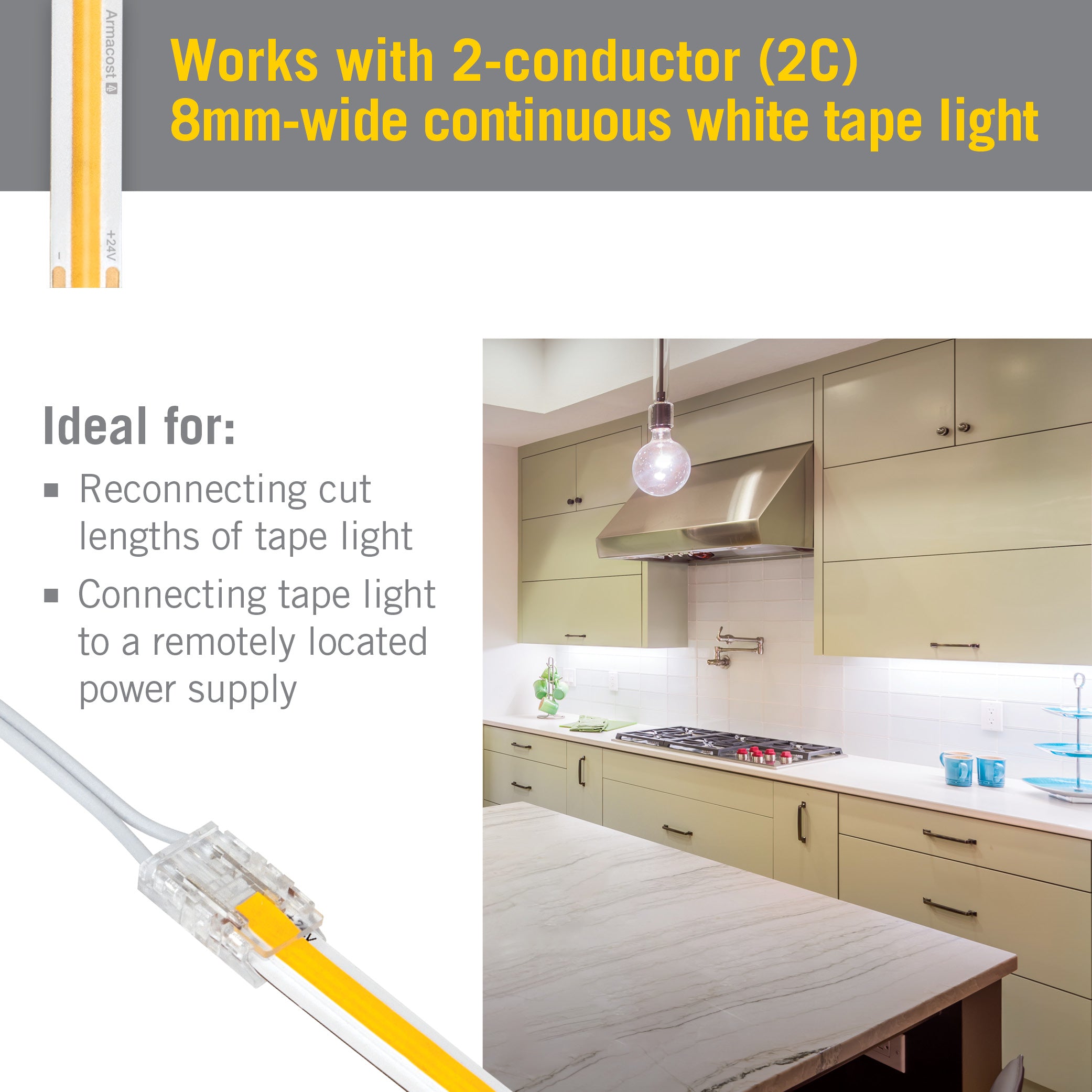 2C LED Strip COB 48″ Wire Lead Connector – Armacost Lighting