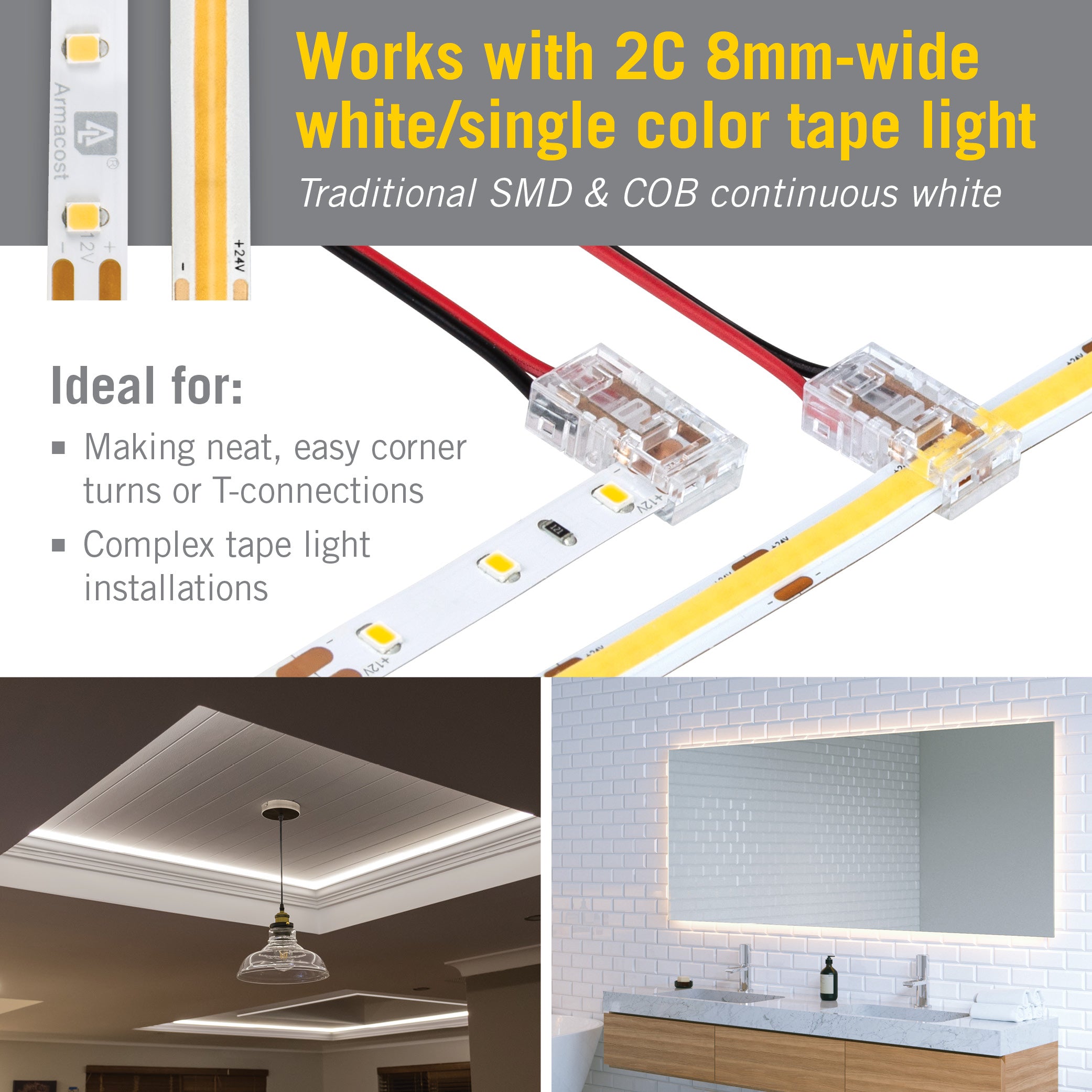 SureLock Pro 2 Pin Wire-to-Tape T & Corner Connectors – Armacost Lighting