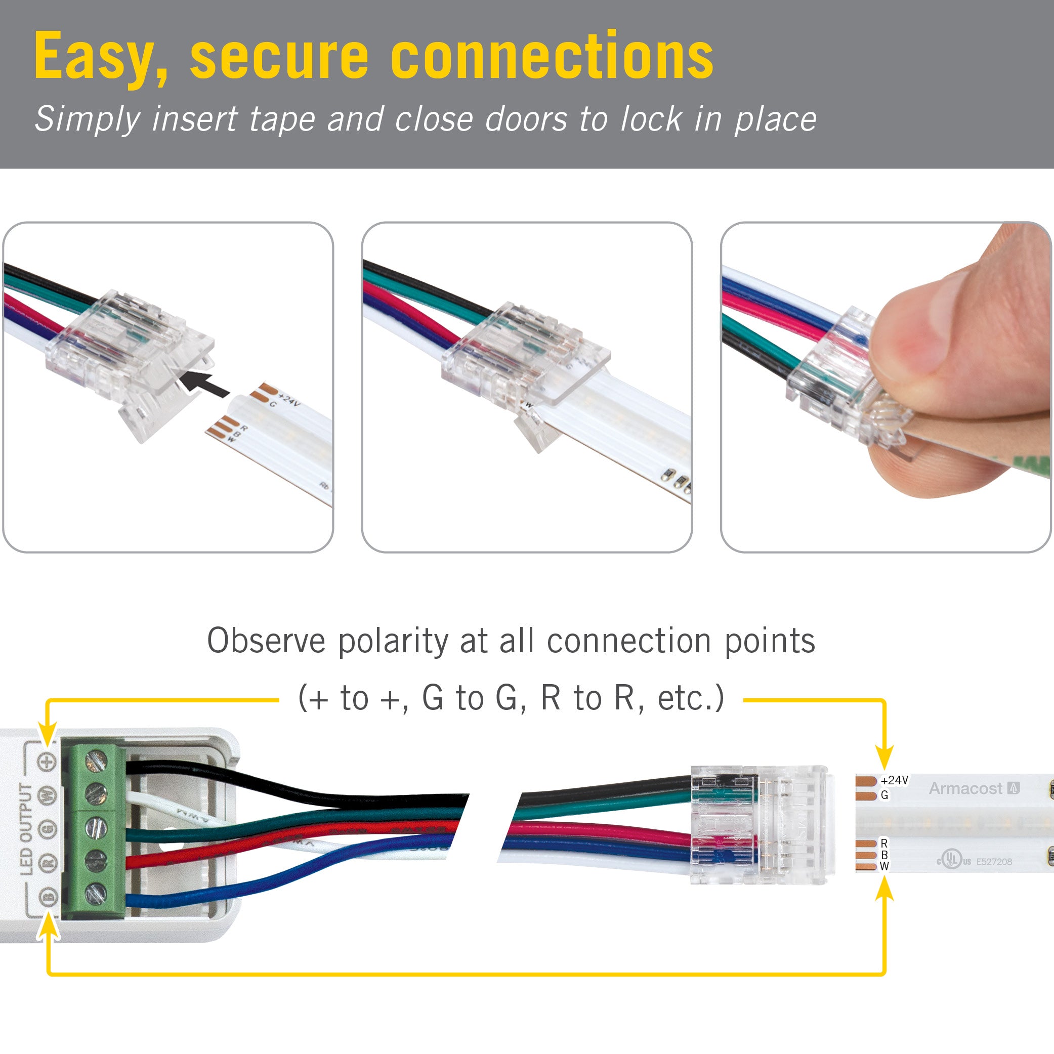 5C COB RGB+W 48" Tape to Wire LED Strip Light Connectors – Armacost ...