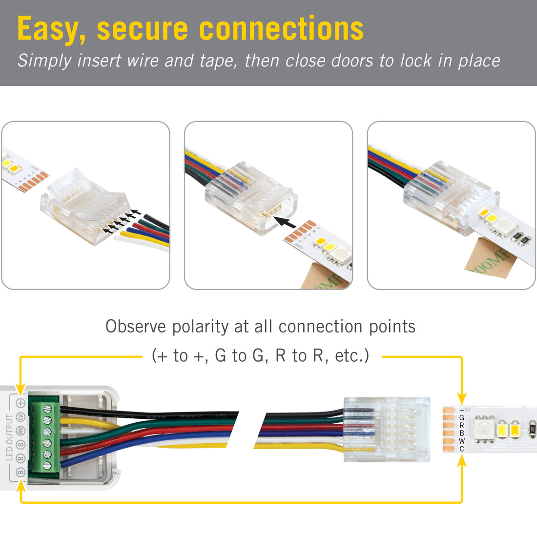 RGB+WW 6C LED Strip Light Tape to Wire Connector – Armacost Lighting