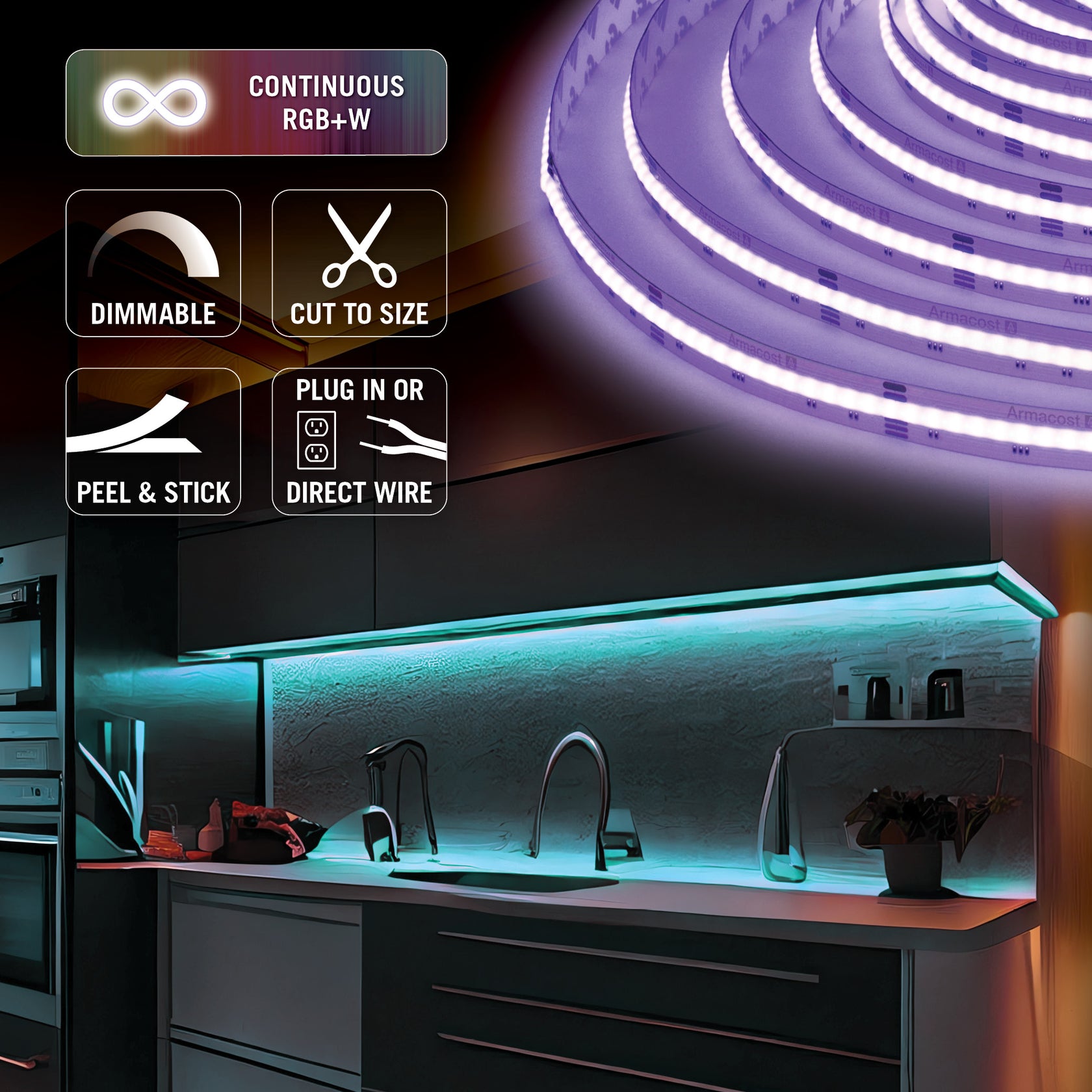 Continuous RGB+W LED Tape Light Kit – Armacost Lighting