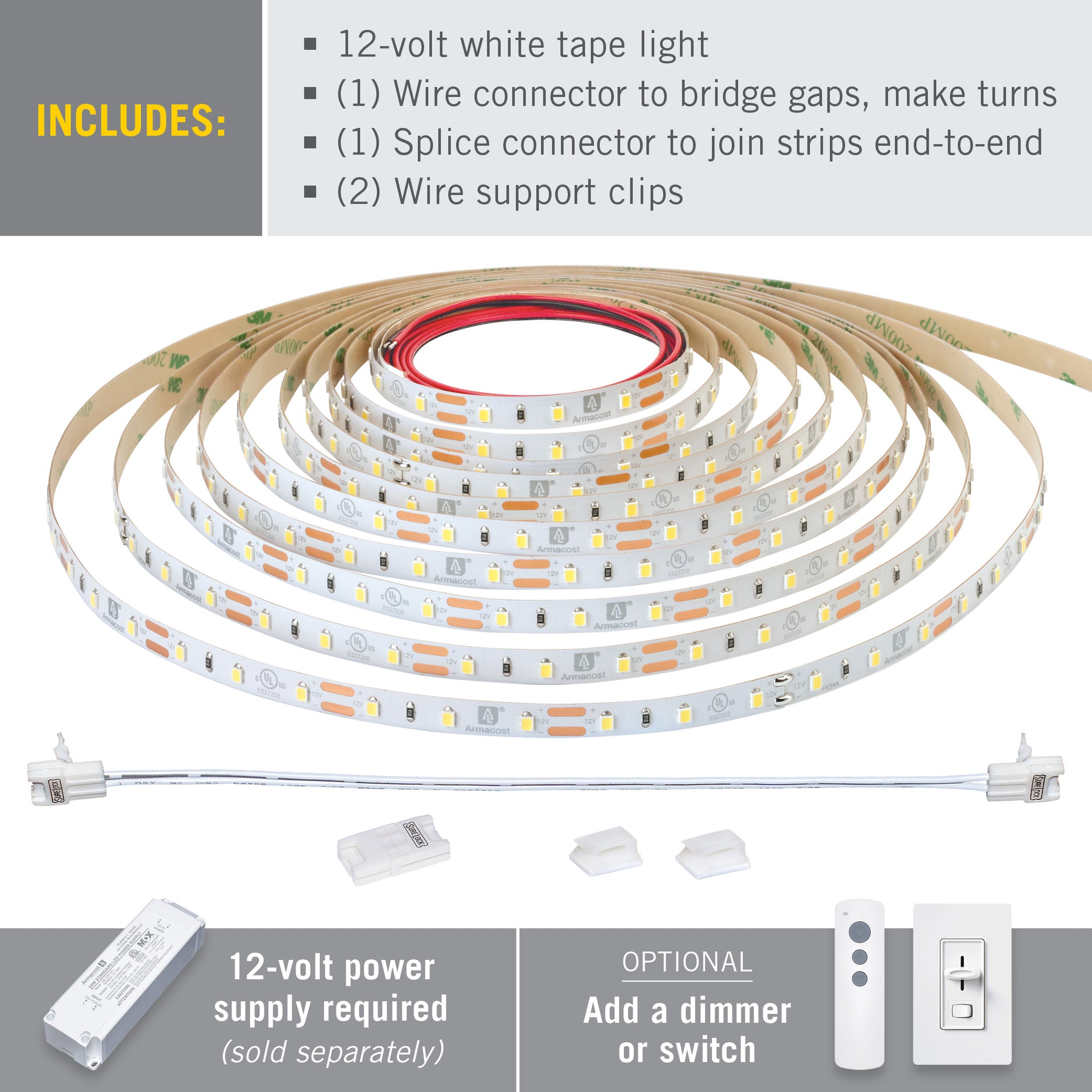 12V 60 LEDs/m White LED Strip Lighting – Armacost Lighting