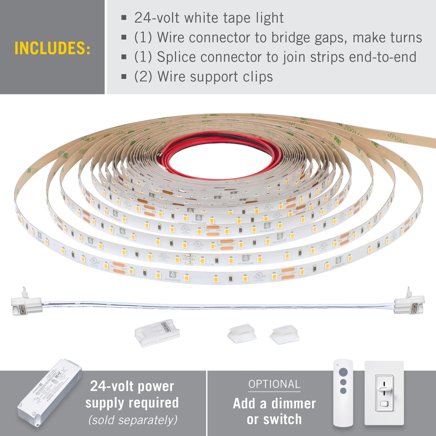 24V White LED Light Strips with 60 LED/m – Armacost Lighting