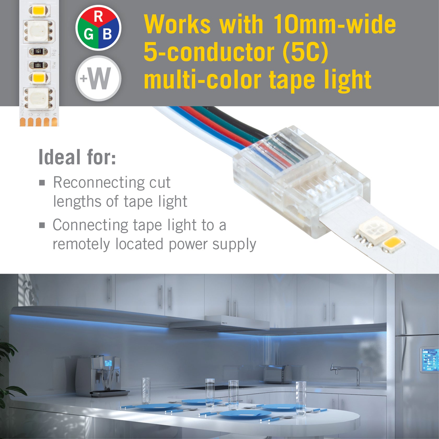 5C LED Strip RGB+W Wire to Tape Connector – Armacost Lighting