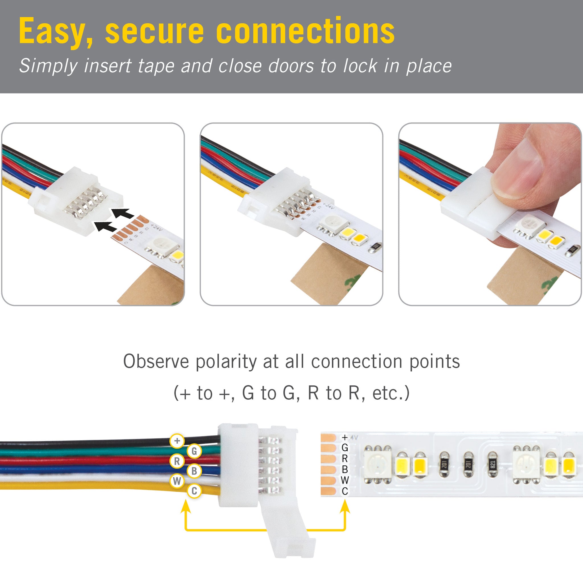 RGB+WW LED Strip Light 48" Tape to Wire Connector – Armacost Lighting